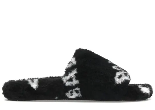 Balenciaga Furry Slide With Logo - Black/white