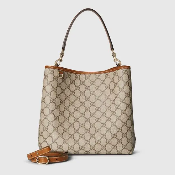 Gucci Gg Emblem Medium Bucket Bag Gg Canvas - Beige