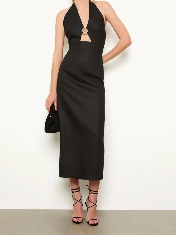 Cala De La Cruz Clara Linen Halterneck Dress - Caviar | Editorialist