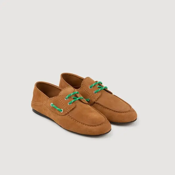 Sandro Suede Boat Shoe Loafers - Camel