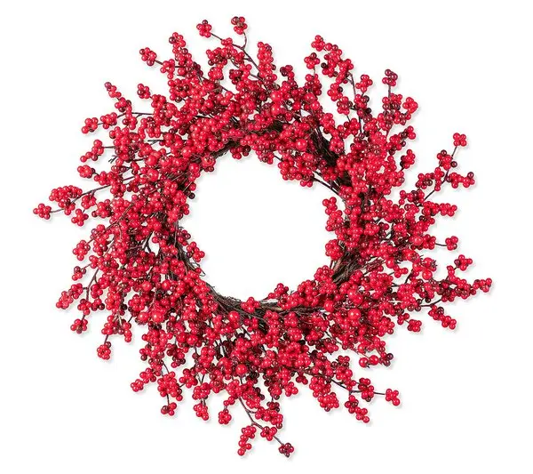 GLITZHOME 25'd Christmas Red Berries Wreath