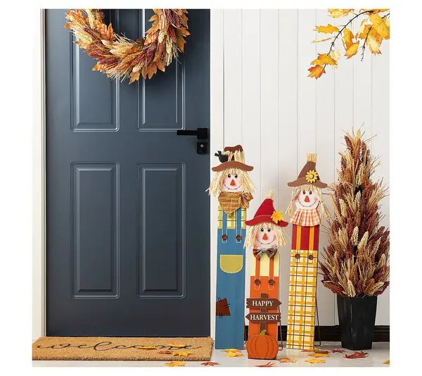 GLITZHOME Fall Harvest Wood Sacrecrow Family Po Rch Signs S/3 - One-color