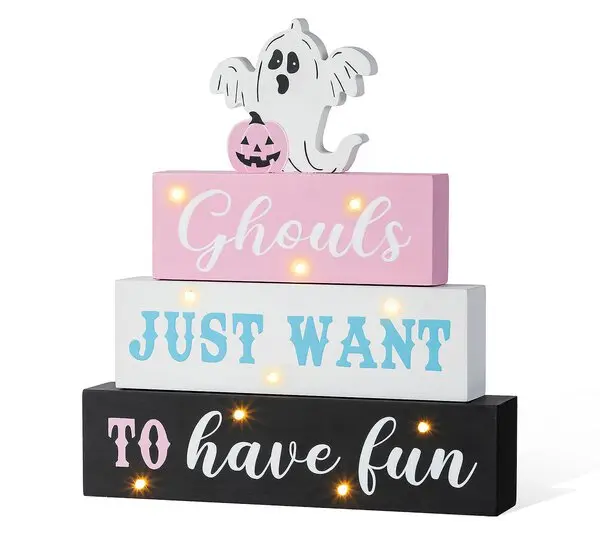 GLITZHOME 12' Halloween Led Lighted Ghost Block Word Sign