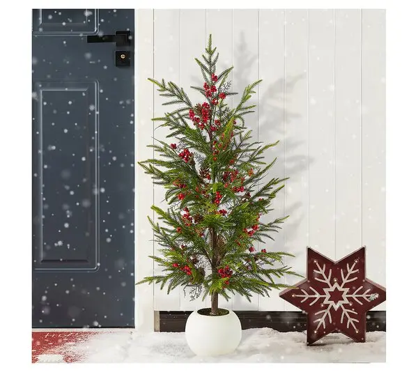 GLITZHOME Christmas Berries Porch Tree - One-color