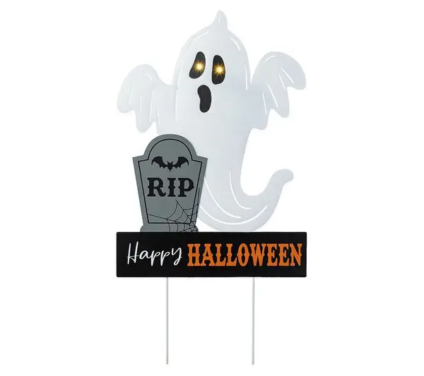 GLITZHOME Led Halloween Ghost Tombstone Garden Take W/ Timer