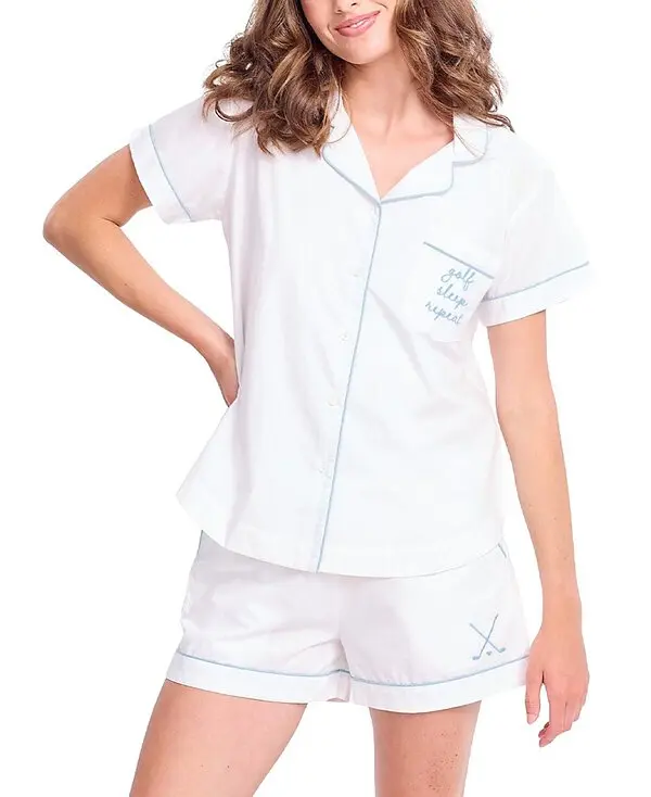 AME & LULU Short Pajama Set - White With Light Blue