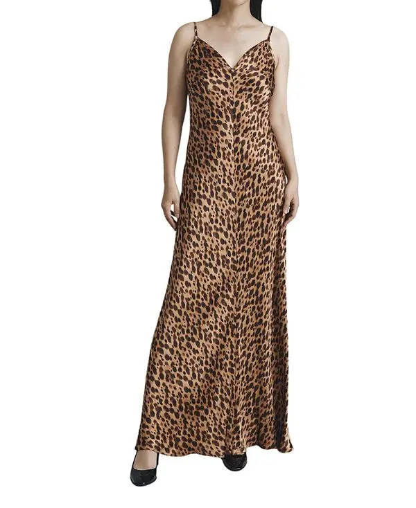 GHOST LONDON Eden Leopard Print Satin Maxi Slip Dress - Brown