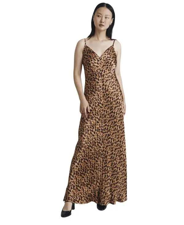 GHOST LONDON Eden Leopard Print Satin Maxi Slip Dress