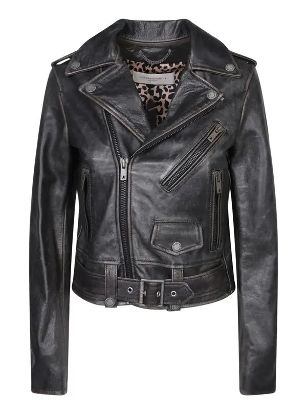 Golden Goose Leather Jacket With Studs In Black - 53% Off