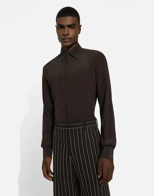 Dolce & Gabbana Silk Martini-fit Shirt With Shirt Front - Brown