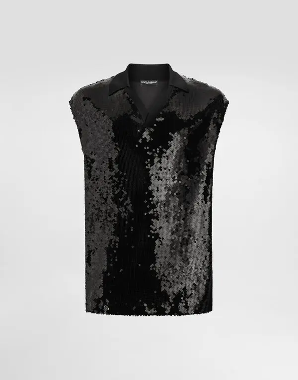 Dolce & Gabbana Sleeveless Sequin Polo Shirt
