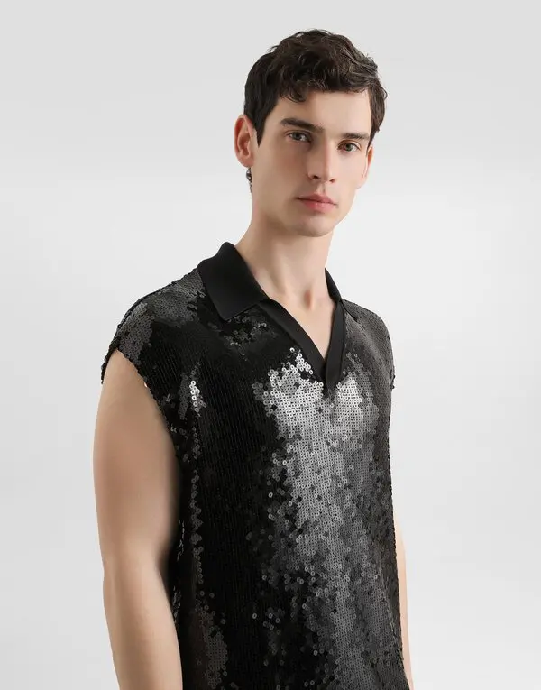 Dolce & Gabbana Sleeveless Sequin Polo Shirt