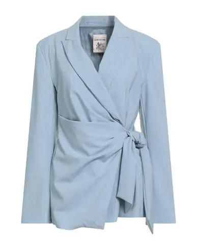 SEMICOUTURE Single-breasted Pinstriped Blazer With Belt - Blue