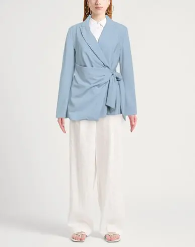 SEMICOUTURE Single-breasted Pinstriped Blazer With Belt - Blue