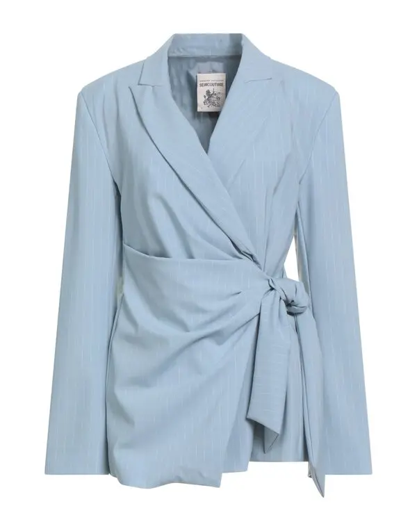 SEMICOUTURE Single-breasted Pinstriped Blazer With Belt - Blue