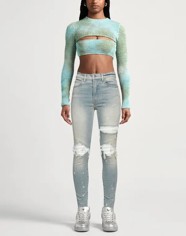 Amiri Jeans In Cotton, Elastomultiester, Elastane, And Cow Leather - Blue
