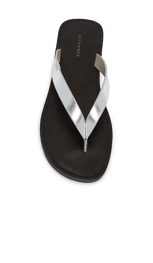 ALLSAINTS Sydney Metallic Leather Thong Sandals - Silver