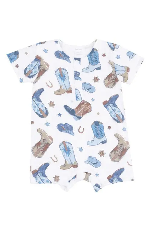 ANGEL DEAR Cowboys Boots Organic Cotton Muslin Henley Babysuit Shortie - Blue
