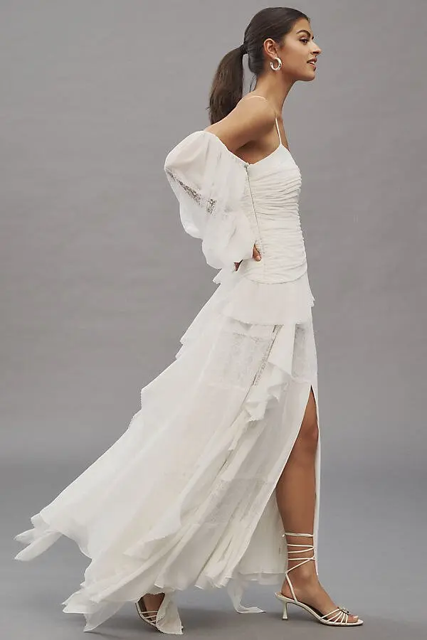 sachin and babi light blue dress Mango Chiffon Ruffle Maxi Dress - Dusky Pink main image 1