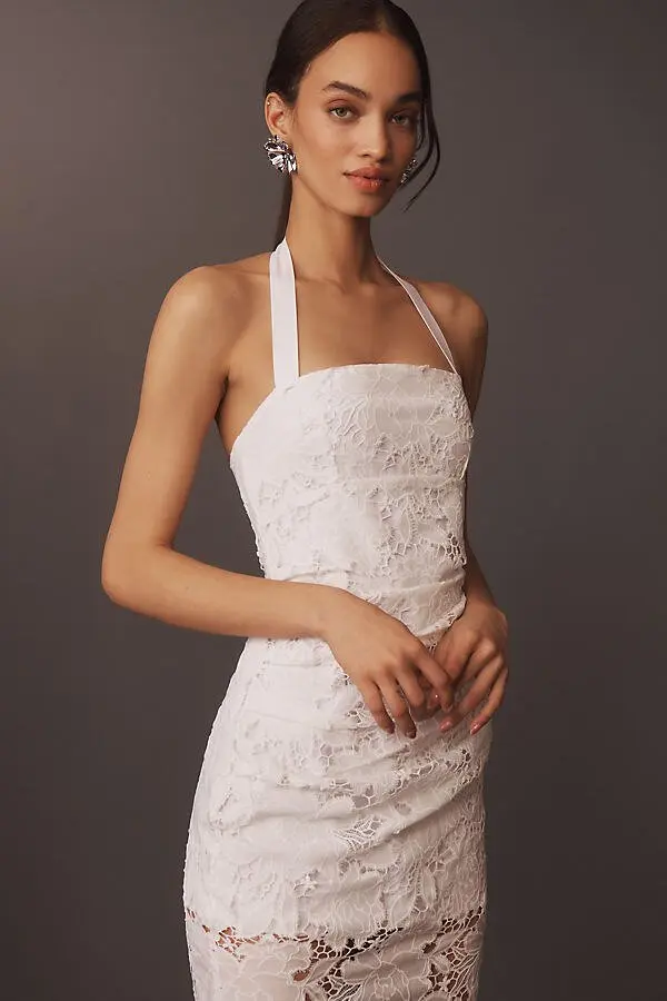 Delfi Collective Gala Halter Lace Eyelet Midi Dress In White - 40% Off |  Editorialist