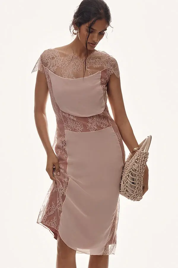 Maeve Short-Sleeve Lace Knee-Length Dress In Dried Coral - 85% Off |  Editorialist