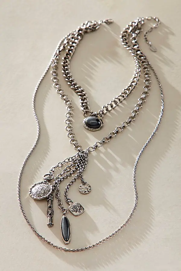 Free People Tate Layer Necklace - Silver Moons/moonstone