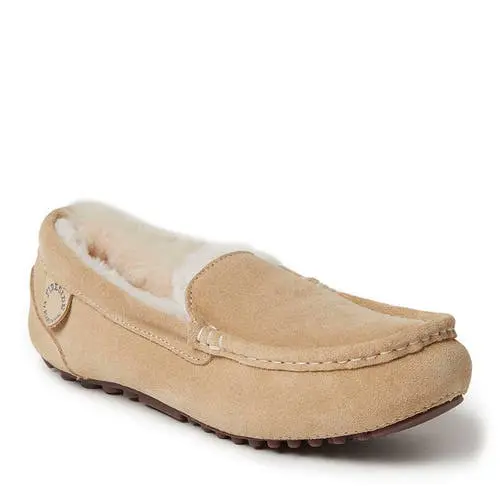 DEARFOAMS Fireside Genuine Shearling Moccasin Slipper - Sand