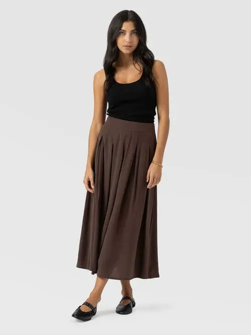 SAINT + SOFIA Eliza Pleated Skirt - Brown