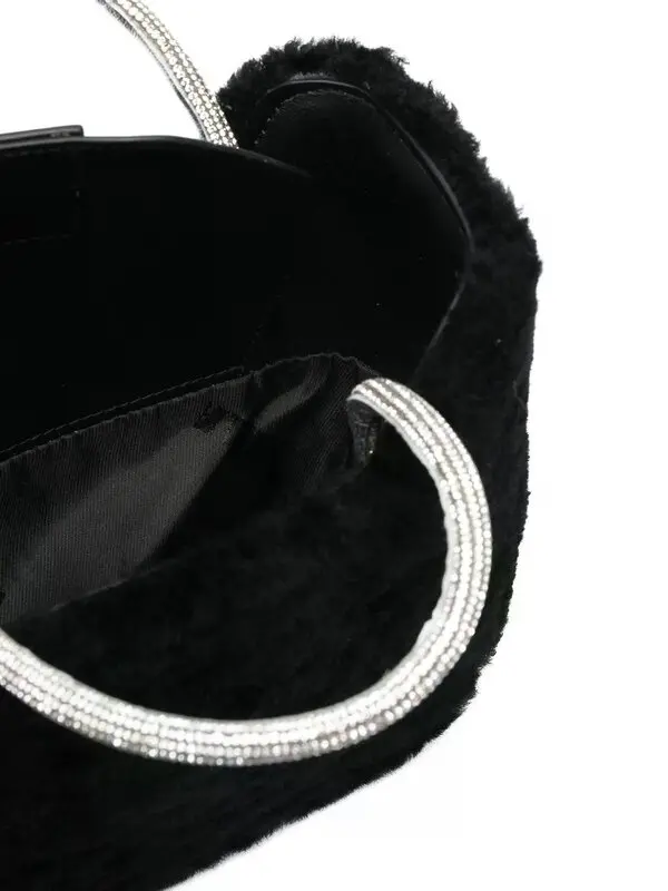 LE SILLA Shearling Bag With Rhinestone Embellishments - Black