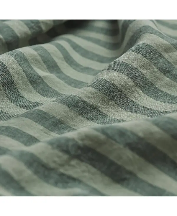 PIGLET IN BED Pembroke Stripe Linen Fitted Sheet - Pine Green