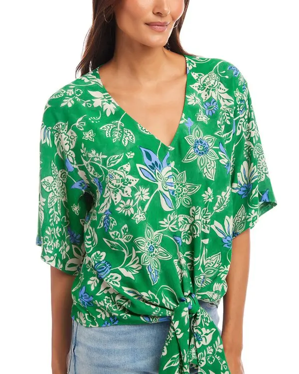 Karen Kane Short Sleeve Tie Front Top - Print