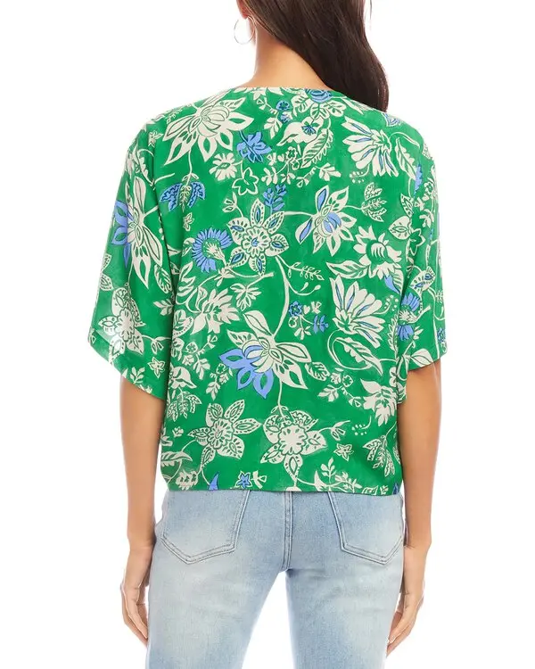 Karen Kane Short Sleeve Tie Front Top - Print
