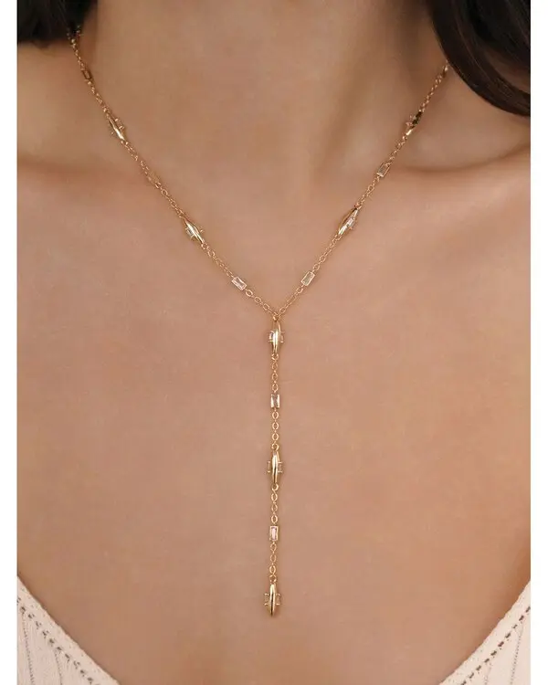 Ettika Baguette Crystal Oval Dome Lariat Necklace