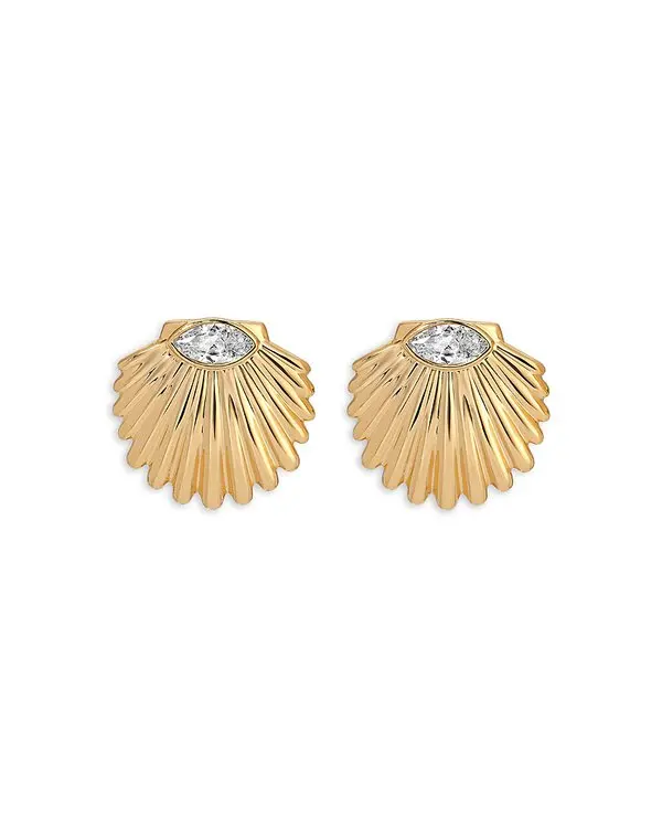 Ettika Santorini Cubic Zirconia Shell Stud Earrings - Gold