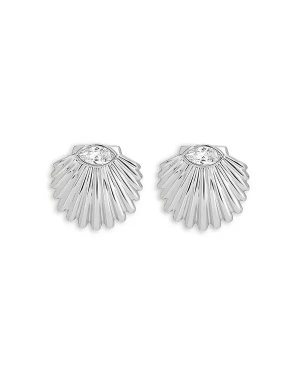 Ettika Santorini Cubic Zirconia Shell Stud Earrings - Silver