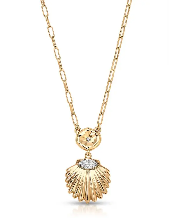 Ettika Santorini Cubic Zirconia Shell Pendant Necklace - Gold