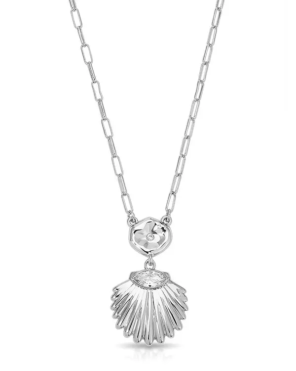 Ettika Santorini Cubic Zirconia Shell Pendant Necklace - Silver