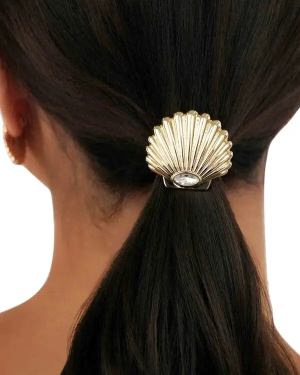 Ettika Santorini Cubic Zirconia Shell Hair Tie - Gold