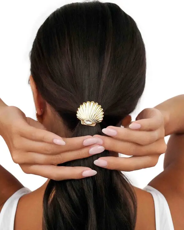 Ettika Santorini Cubic Zirconia Shell Hair Tie - Gold