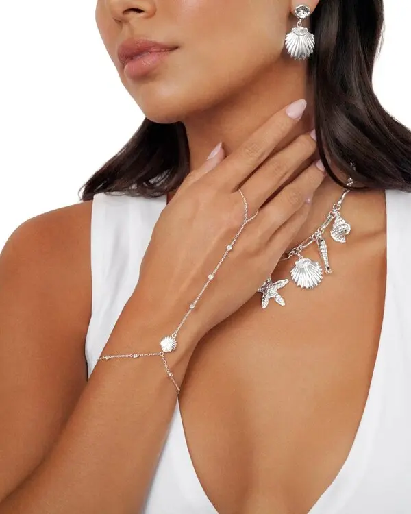 Ettika Santorini Cubic Zirconia Shell Hand Chain - Silver