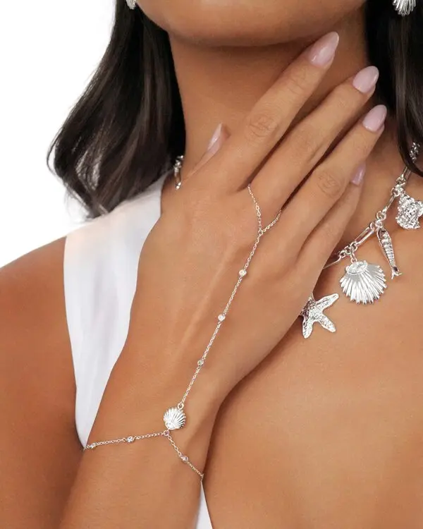 Ettika Santorini Cubic Zirconia Shell Hand Chain - Silver