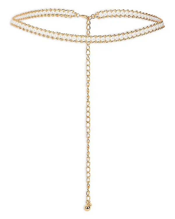 Ettika Imitation Pearl Chain Belt - Gold