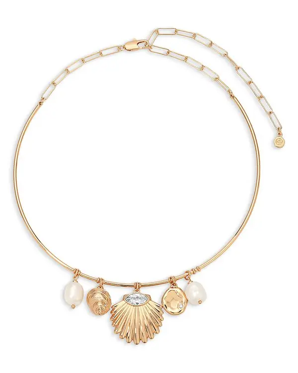 Ettika Cubic Zirconia & Cultured Freshwater Pearl Shell Charm Necklace - Gold