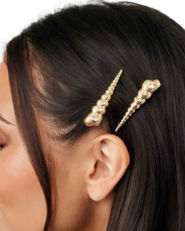 Ettika Cubic Zirconia Capri Shell Hair Barrettes Set Of 2 - Gold