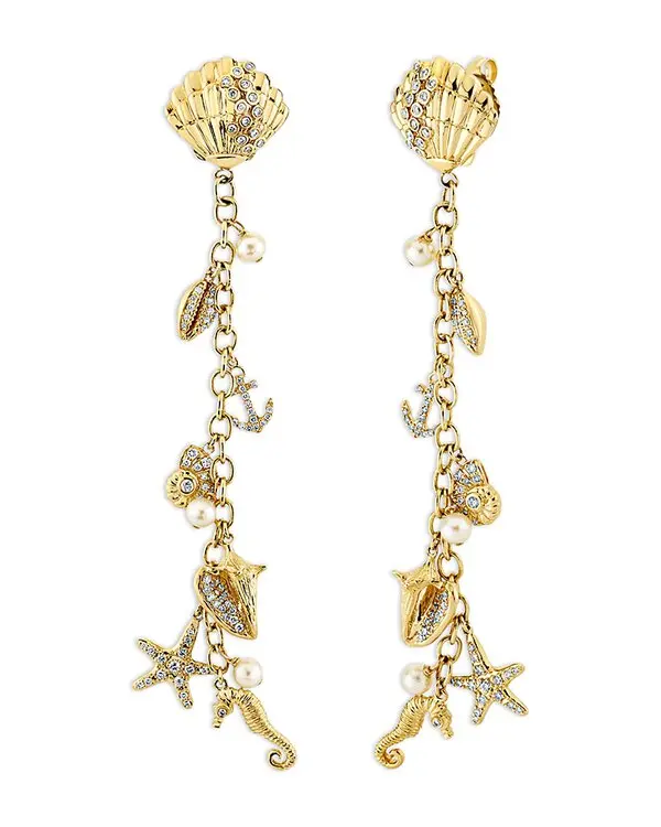 SYDNEY EVAN 14k Yellow Diamond & Cultured Pearl Nautical Drop Earrings - Gold