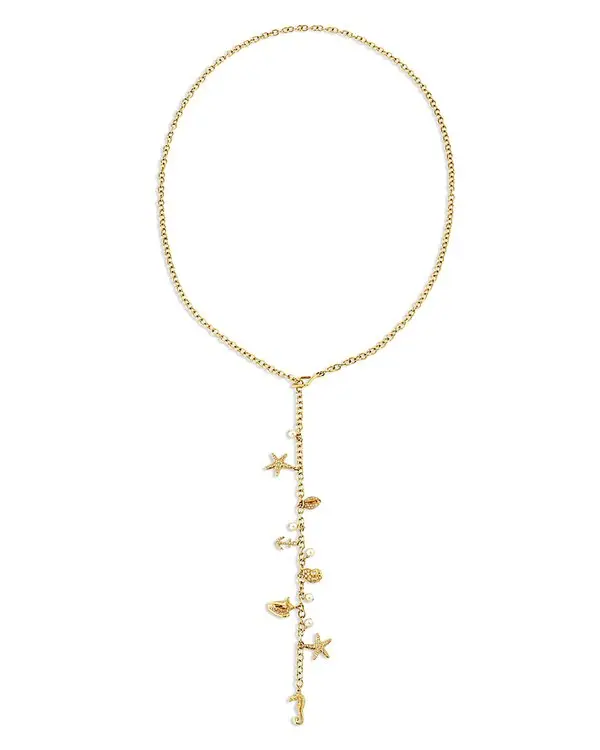 SYDNEY EVAN 14k Yellow Diamond And Cultured Freshwater Pearl Nautical Charm Lariat Necklace - Gold