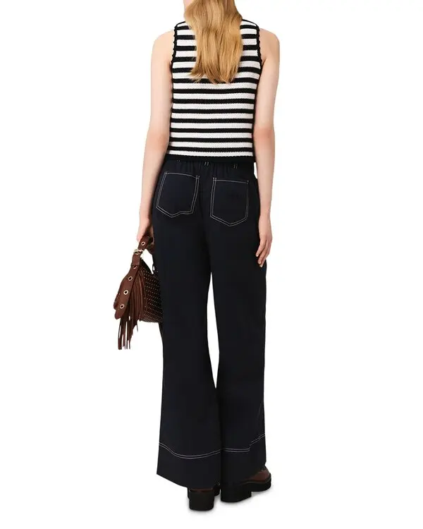 Maje Cotton Trousers With Leather Belt - Navy