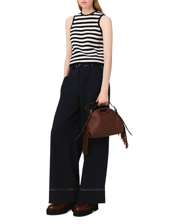 Maje Cotton Trousers With Leather Belt - Navy