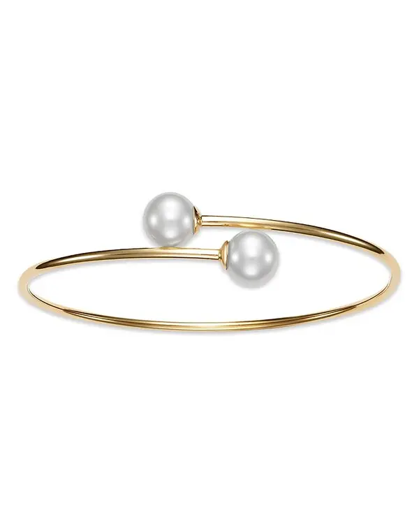 Bloomingdale'S Freshwater Pearl And 14k Yellow Gold Bangle Bracelet - White/gold