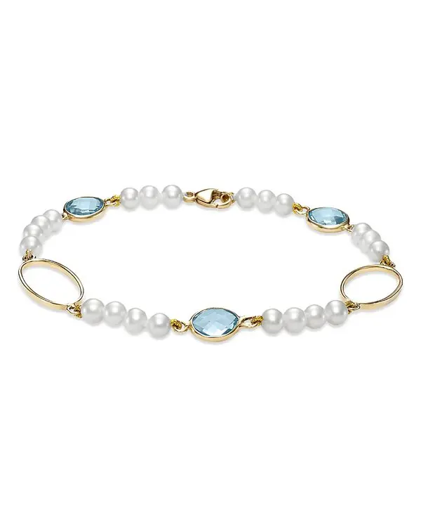 Bloomingdale'S Freshwater Pearl And Blue Topaz Bracelet In 14k Yellow Gold - White/gold